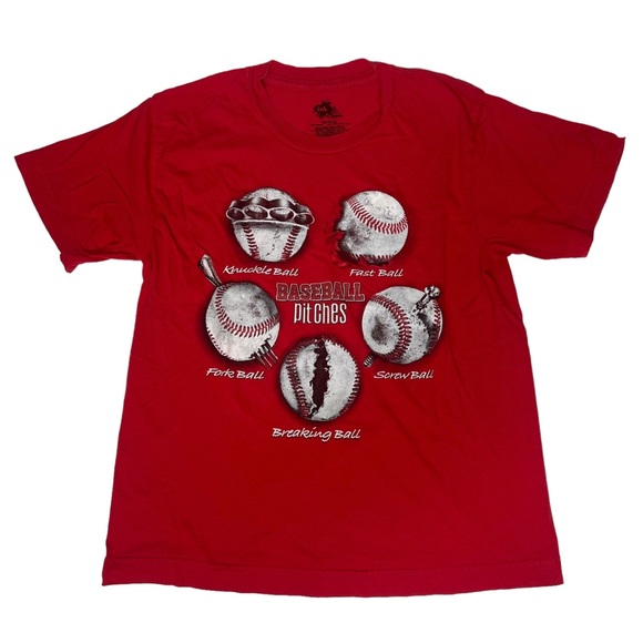 Shirts & Tops | Boys Red Baseball Pitches Tee Shirt M | Poshmark